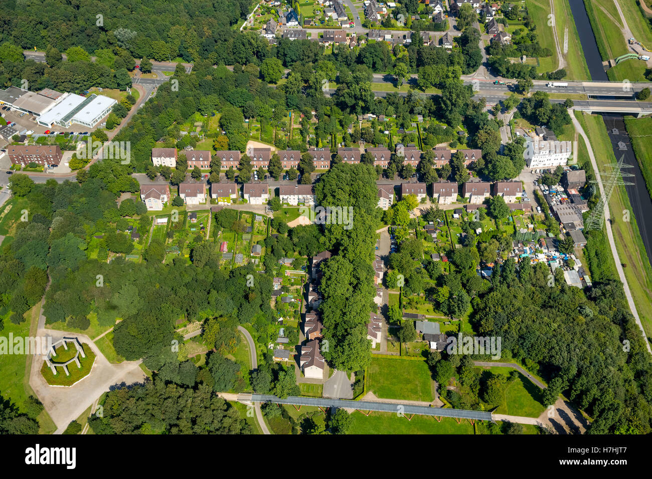 Aerial view, historic housing estate, mining settlement, colliery ...