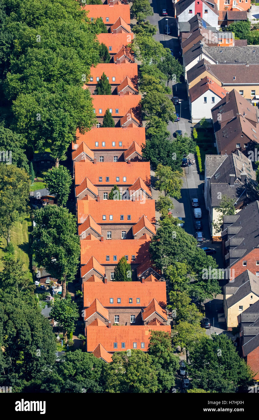 Aerial view, colliery houses to former collery Hugo, brick buildings ...