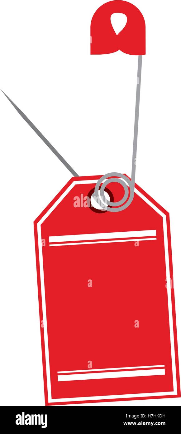 red safety pin with hanging tag icon over white background. vector ...