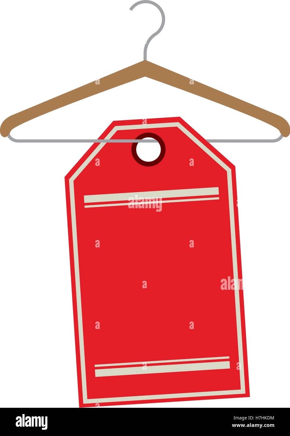 clothing hook with red hanging tag icon over white background. vector ...