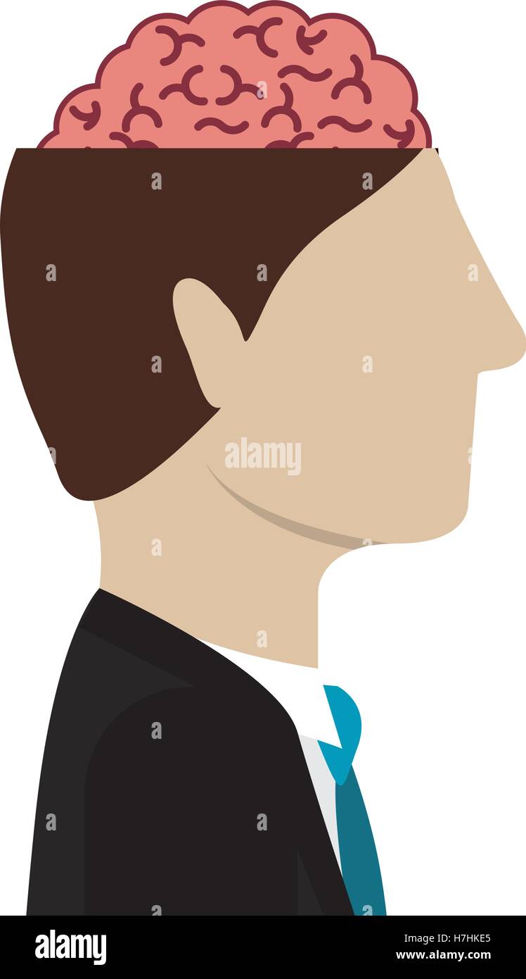 human open head profile with brain over white background. vector ...