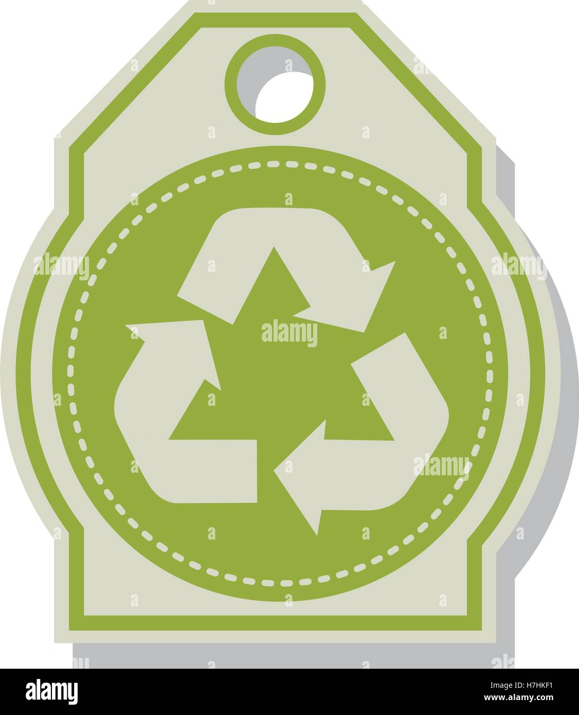 green hanging tag with recycle arrows symbols over white background ...