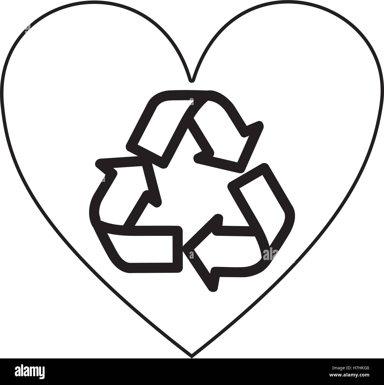 silhouette of heart shape with recycle arrows symbols inside over white ...