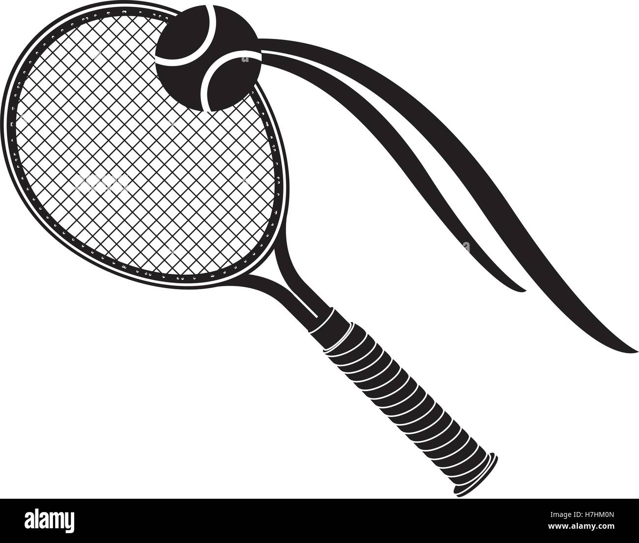 silhouette of ball and racket tennis sport equipment icon over white ...