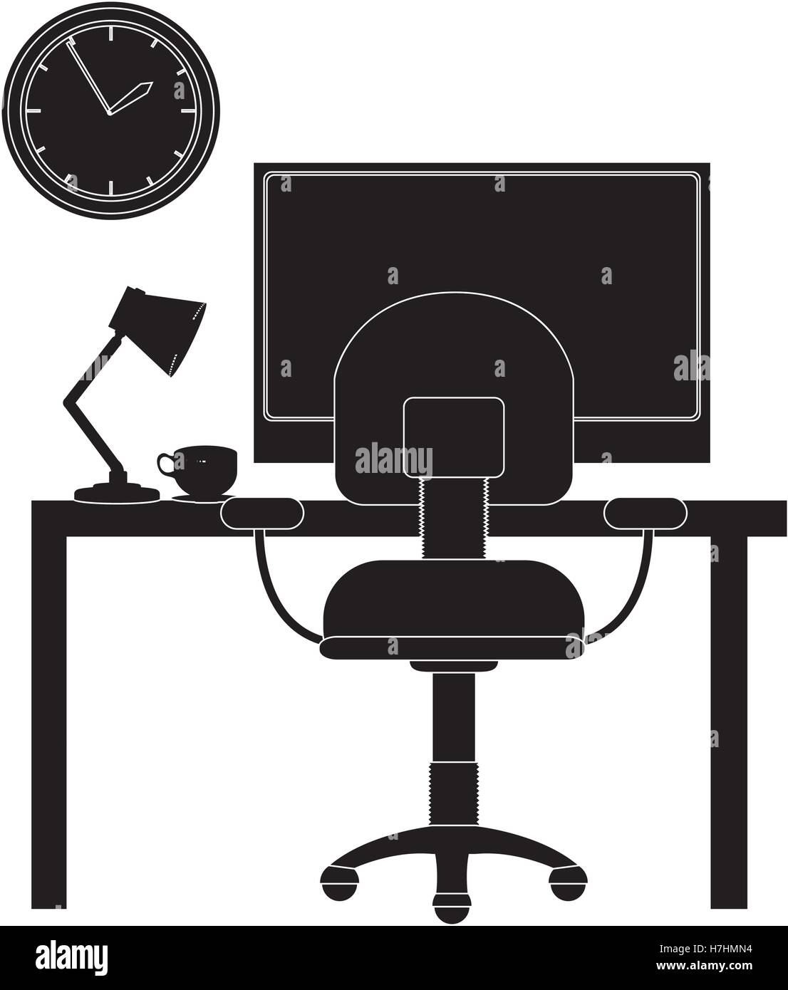 desk office with computer and lamp icon over white background. vector ...