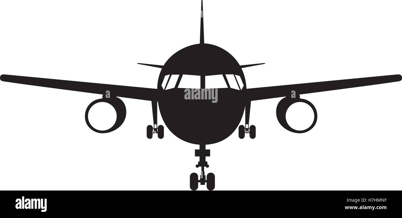 silhouette of airplane vehicle over white background. front view ...
