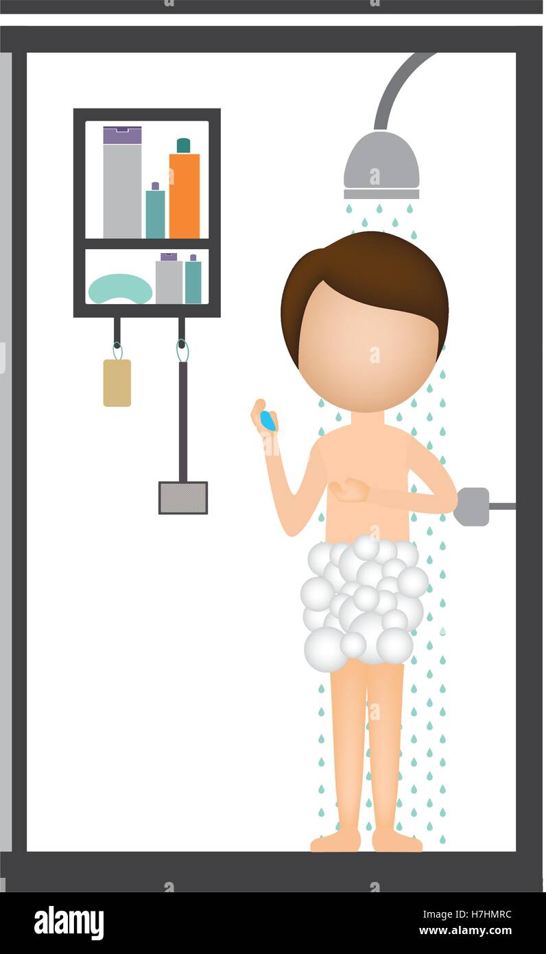 man taking a bath in the shower over white background. colorful design ...