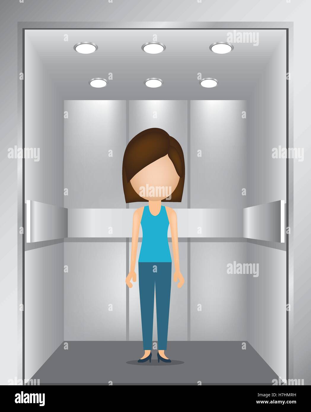 cartoon woman inside elevator icon over white background. vector ...
