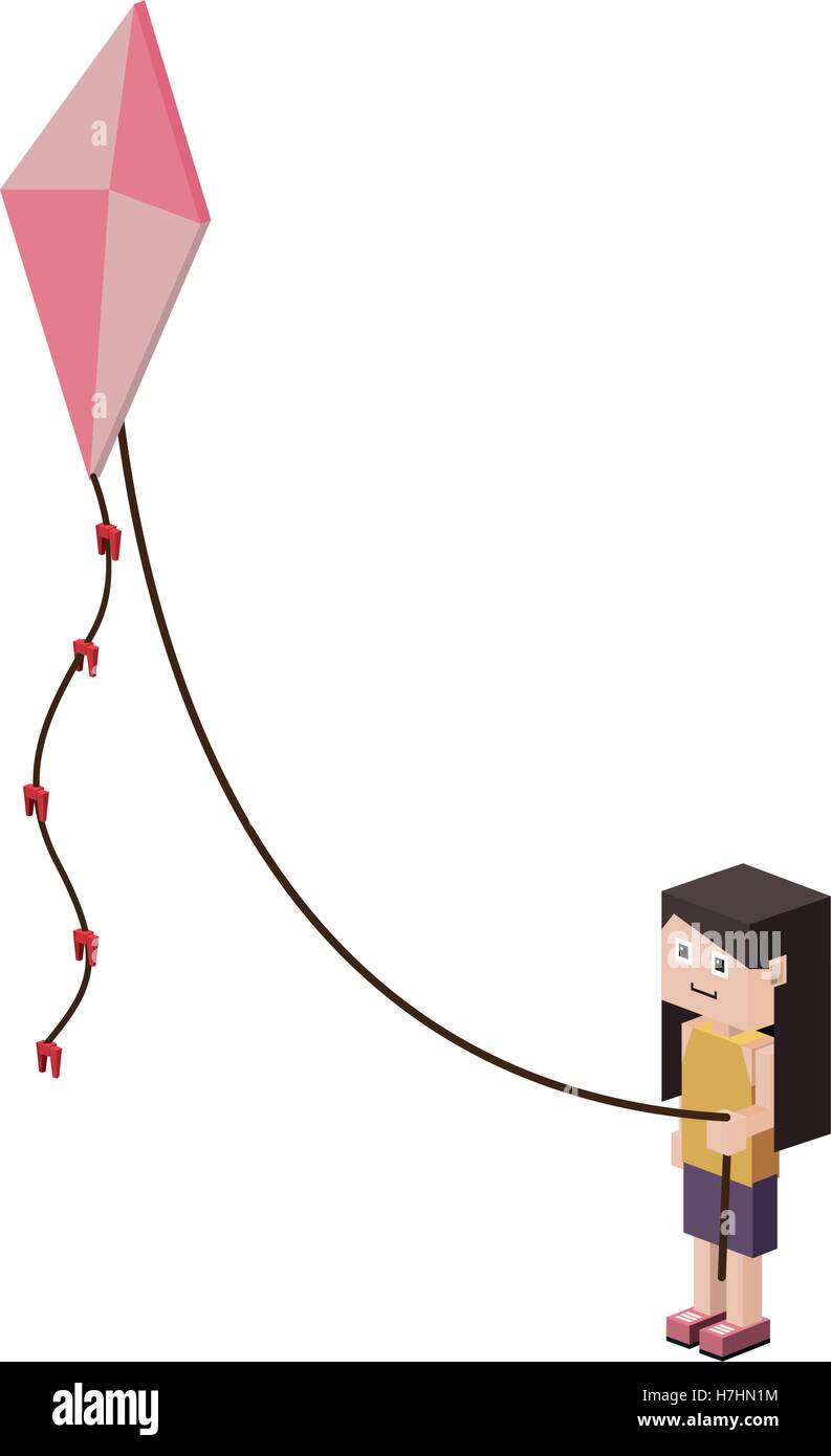 pixel girl flying a colorful kite with bowties over white background ...