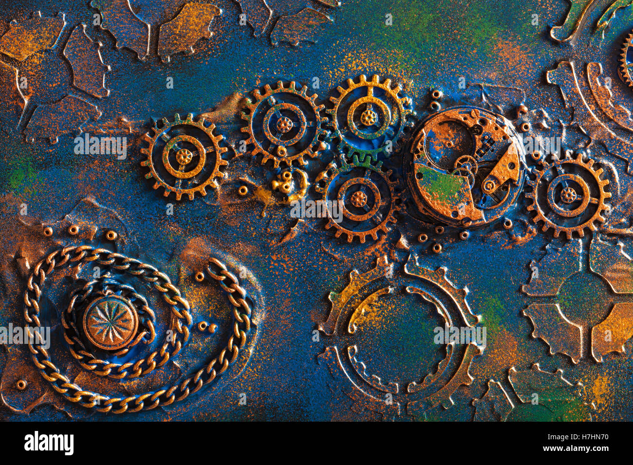 handmade steampunk background mechanical cogs wheels Stock Photo - Alamy