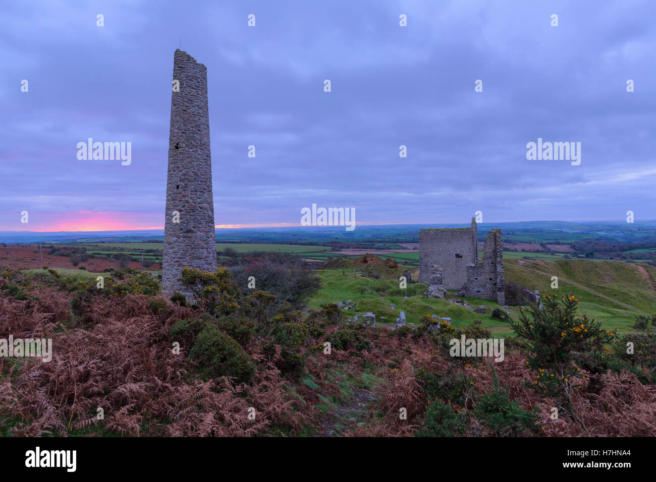 Dawn over the South Caradon Copper Mine Stock Photo - Alamy