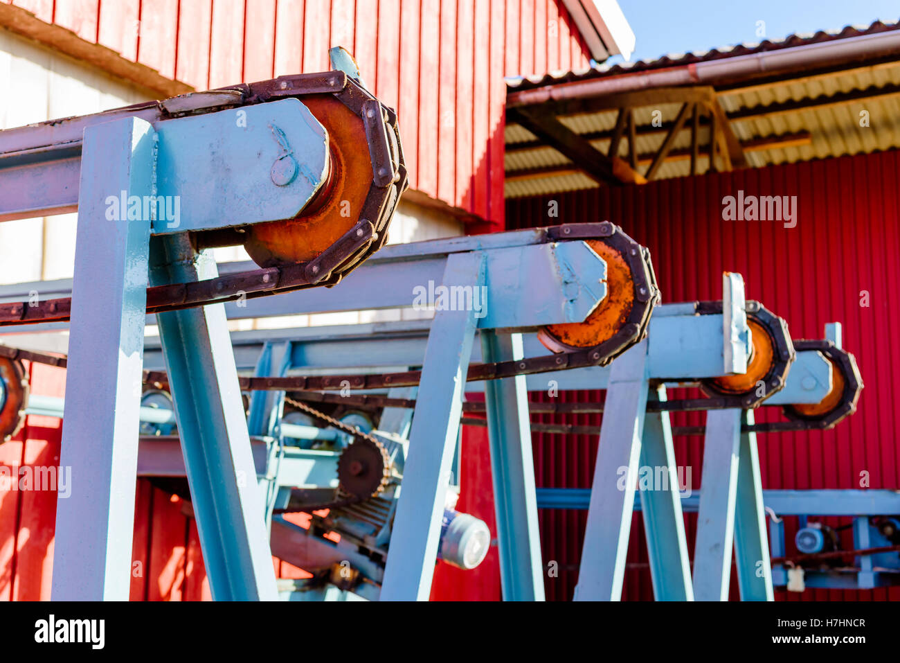 Detail of empty lumber or timber delivery station outside a sawmill ...