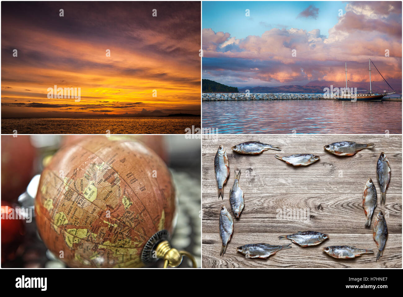 collage. sea.fishing theme Stock Photo - Alamy