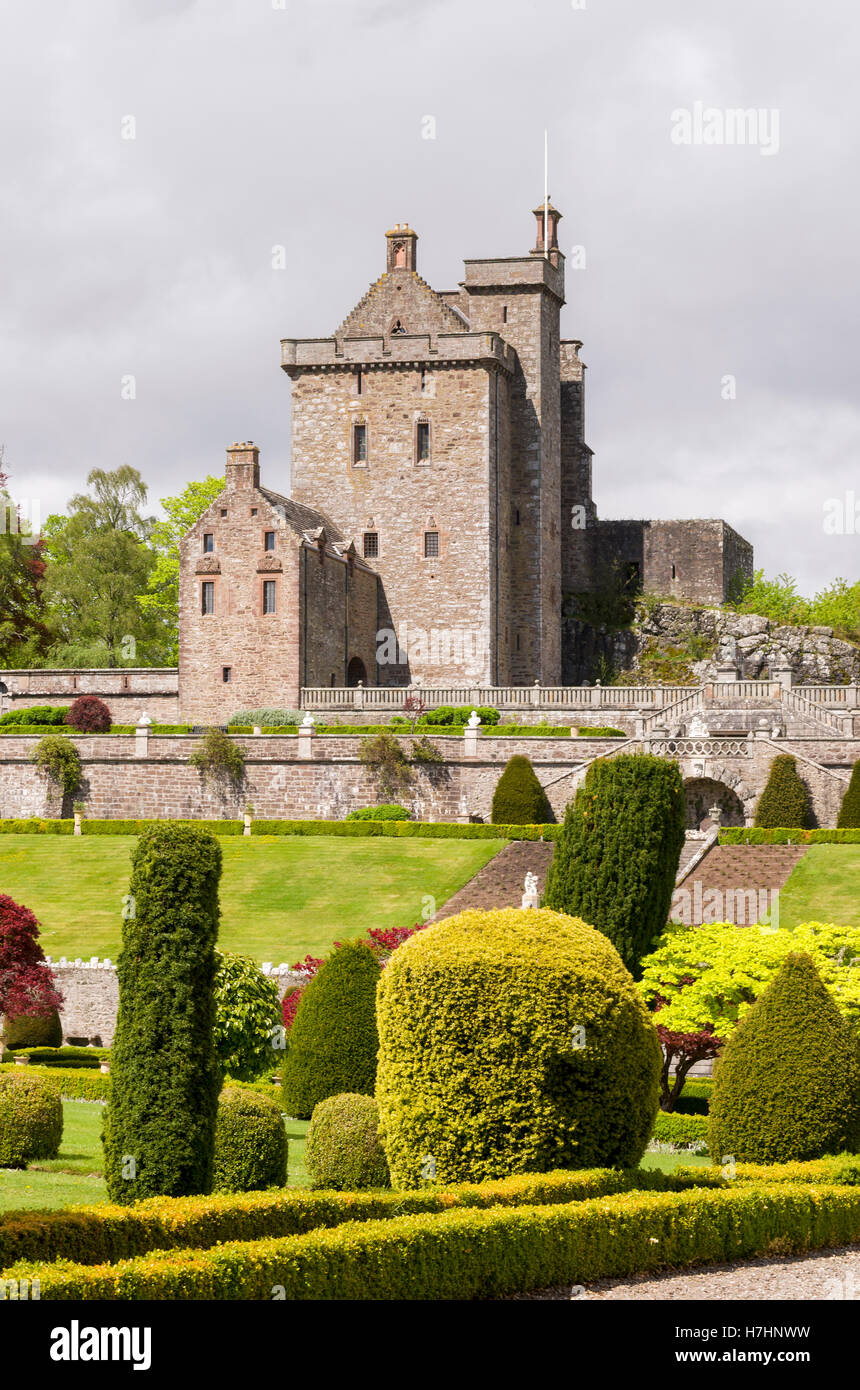 The formal terraced gardens of Drummond Castle Gardens, Muthill, near ...
