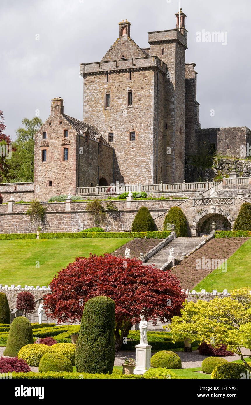 The formal terraced gardens of Drummond Castle Gardens, Muthill, near ...