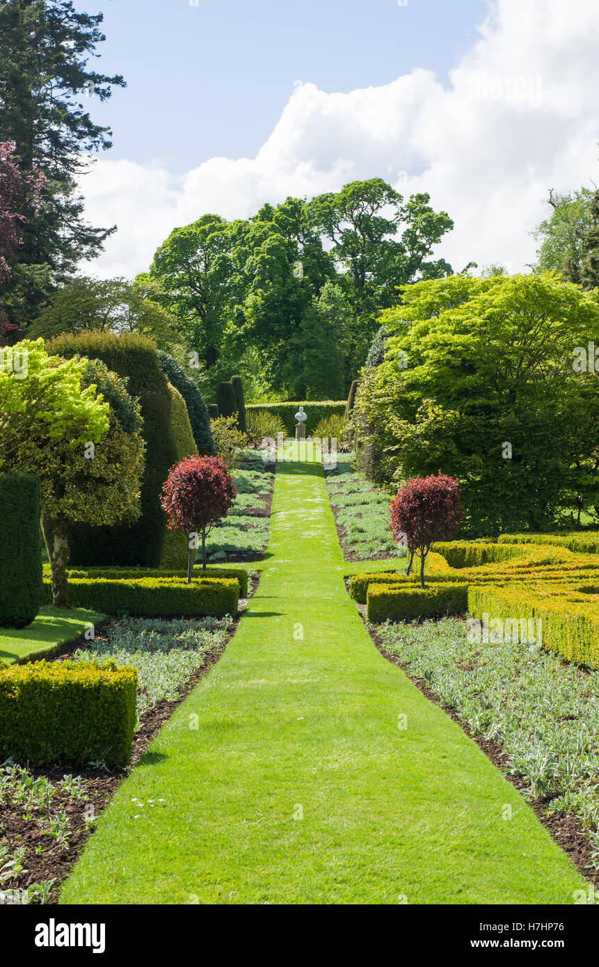 The formal terraced gardens of Drummond Castle Gardens, Muthill, near ...