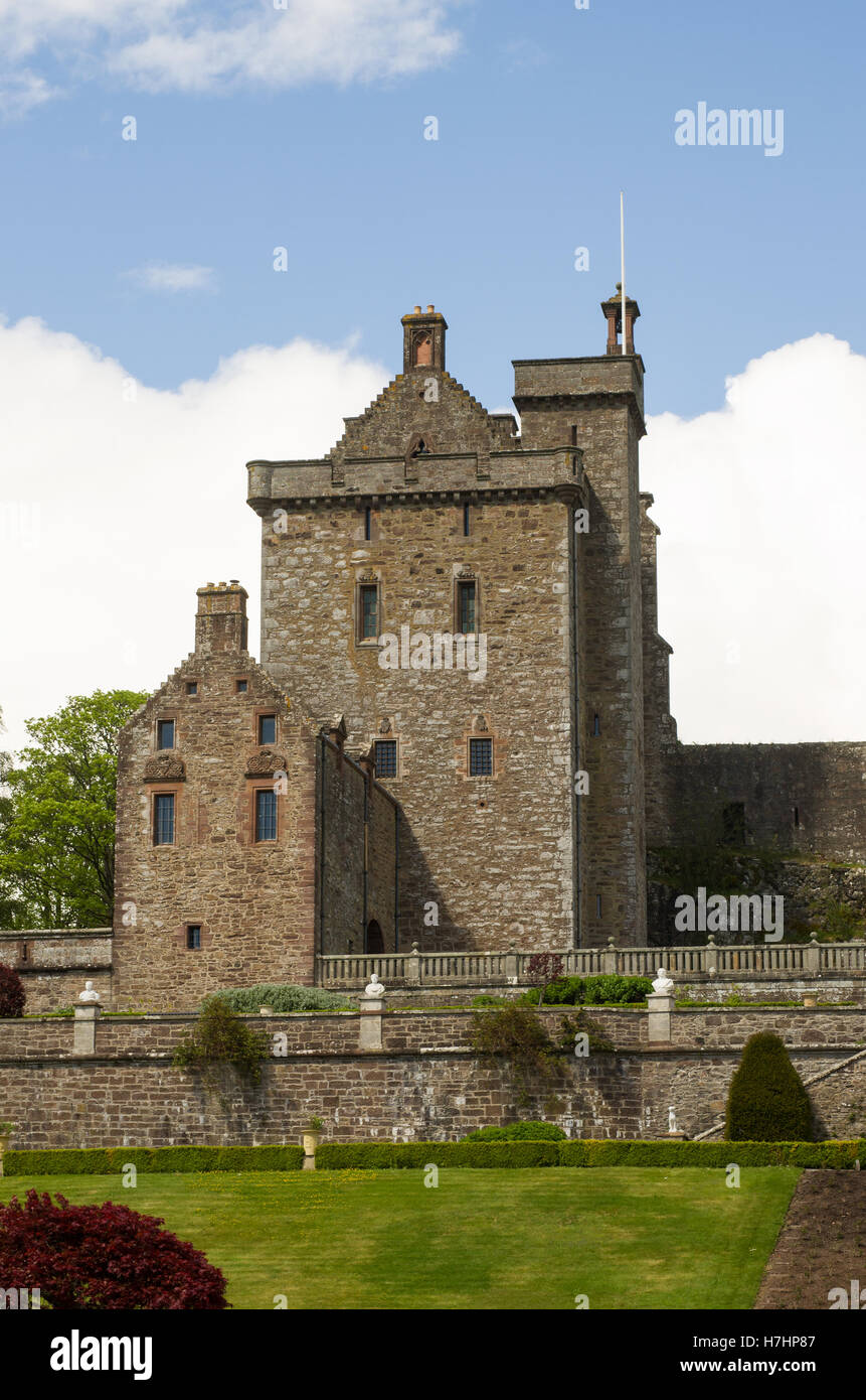 The formal terraced gardens of Drummond Castle Gardens, Muthill, near ...