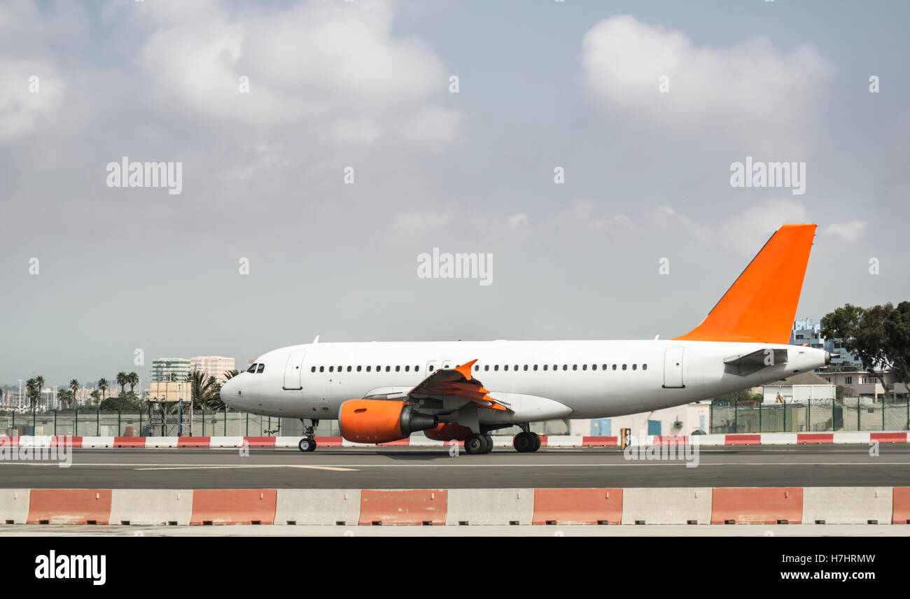 Plane before takeoff. Close up plane on the runway Stock Photo - Alamy