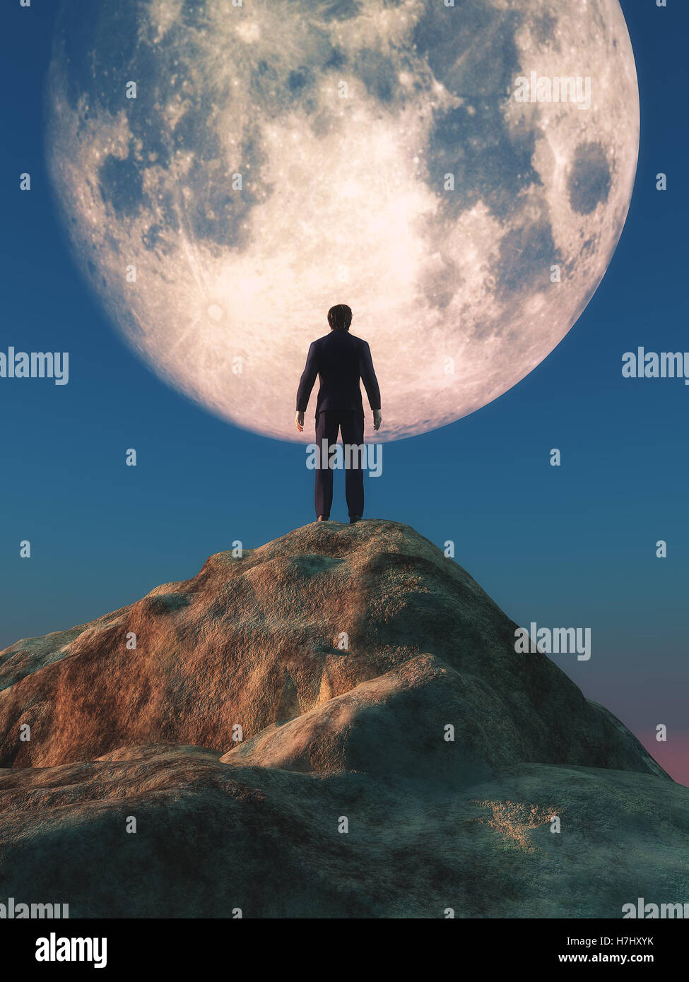 Man looking up full moon hi-res stock photography and images - Alamy