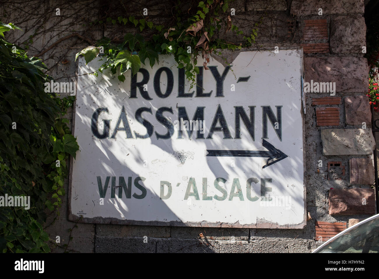Rolly Gassmann vineyard sign in Rorschwihr in the Alsace wine region of ...