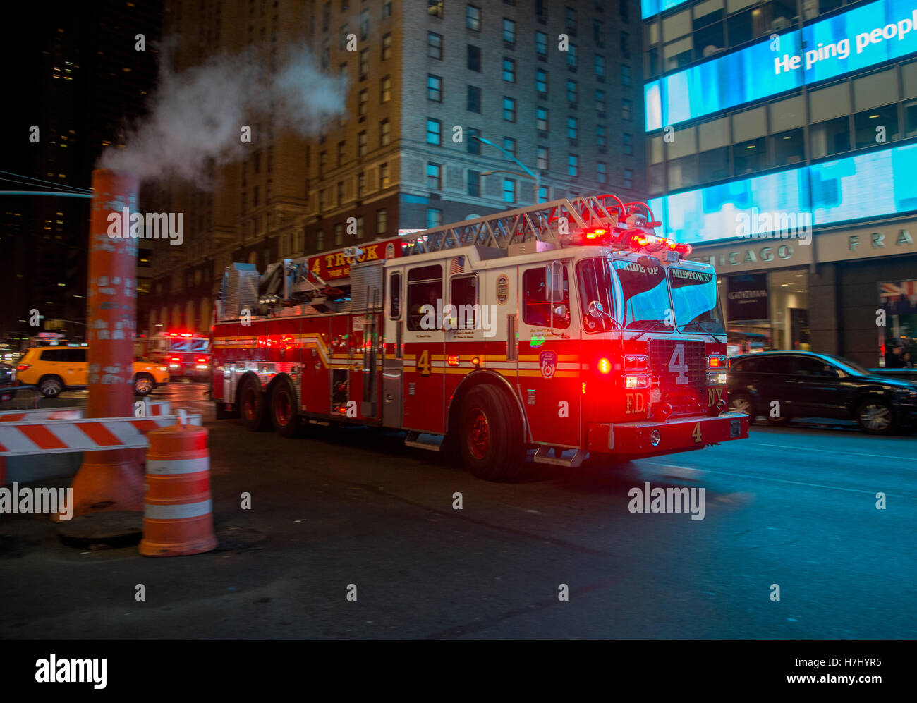 Fire Trucks Responding At Night