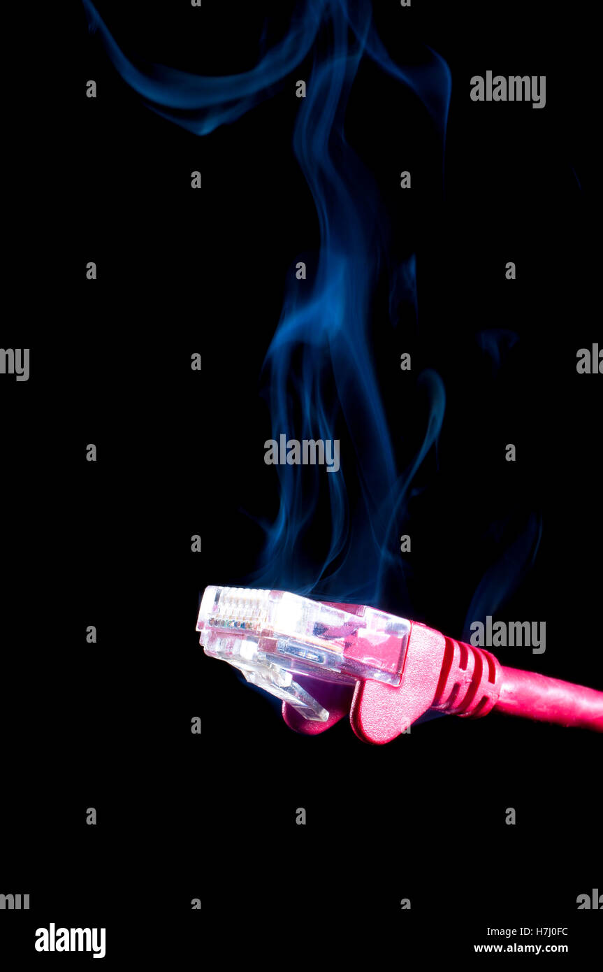 Red network connection for a computer with smoke rising Stock Photo - Alamy