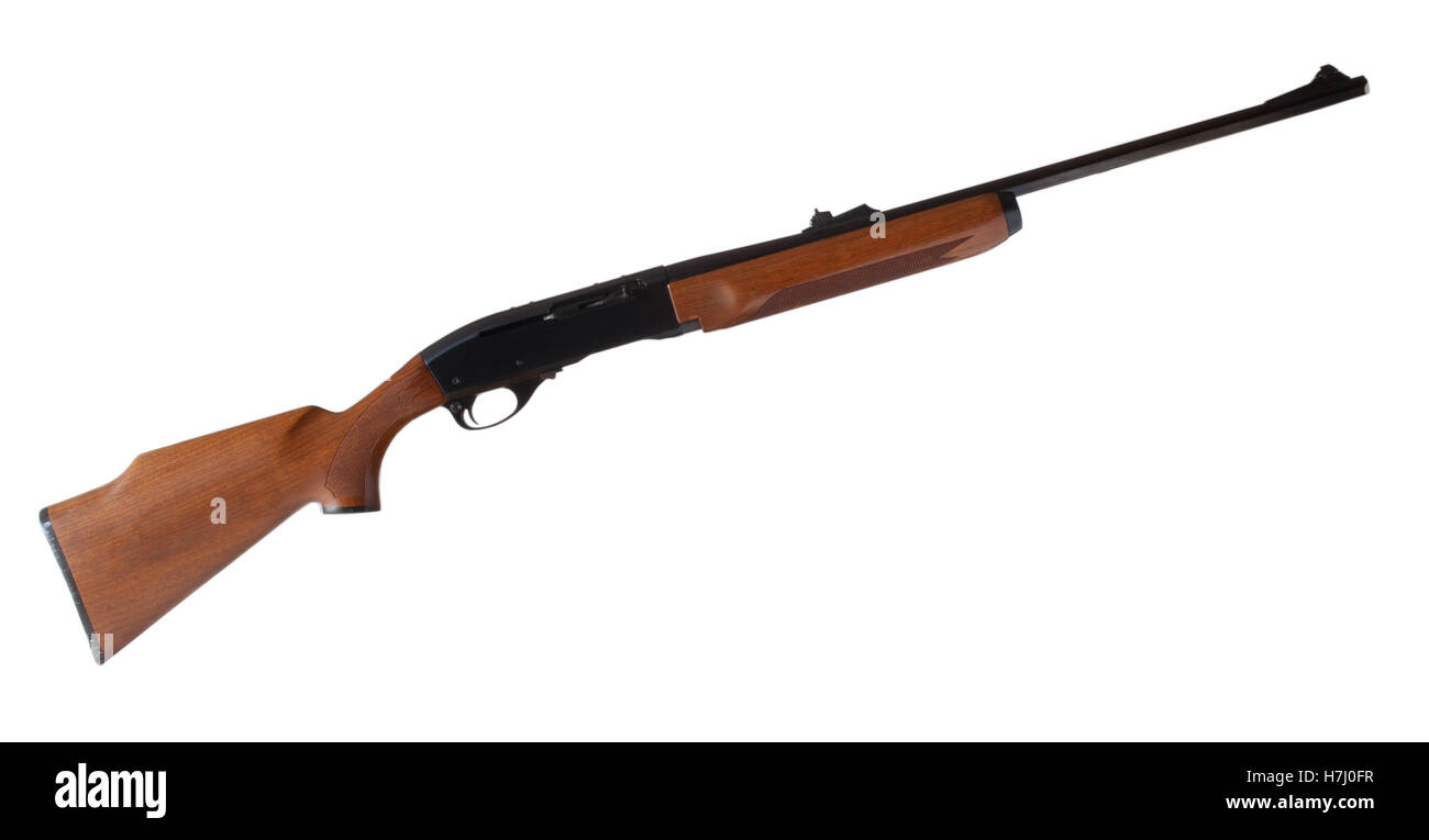 Rifle that is semi automatic with a wood stock isolated on white Stock ...