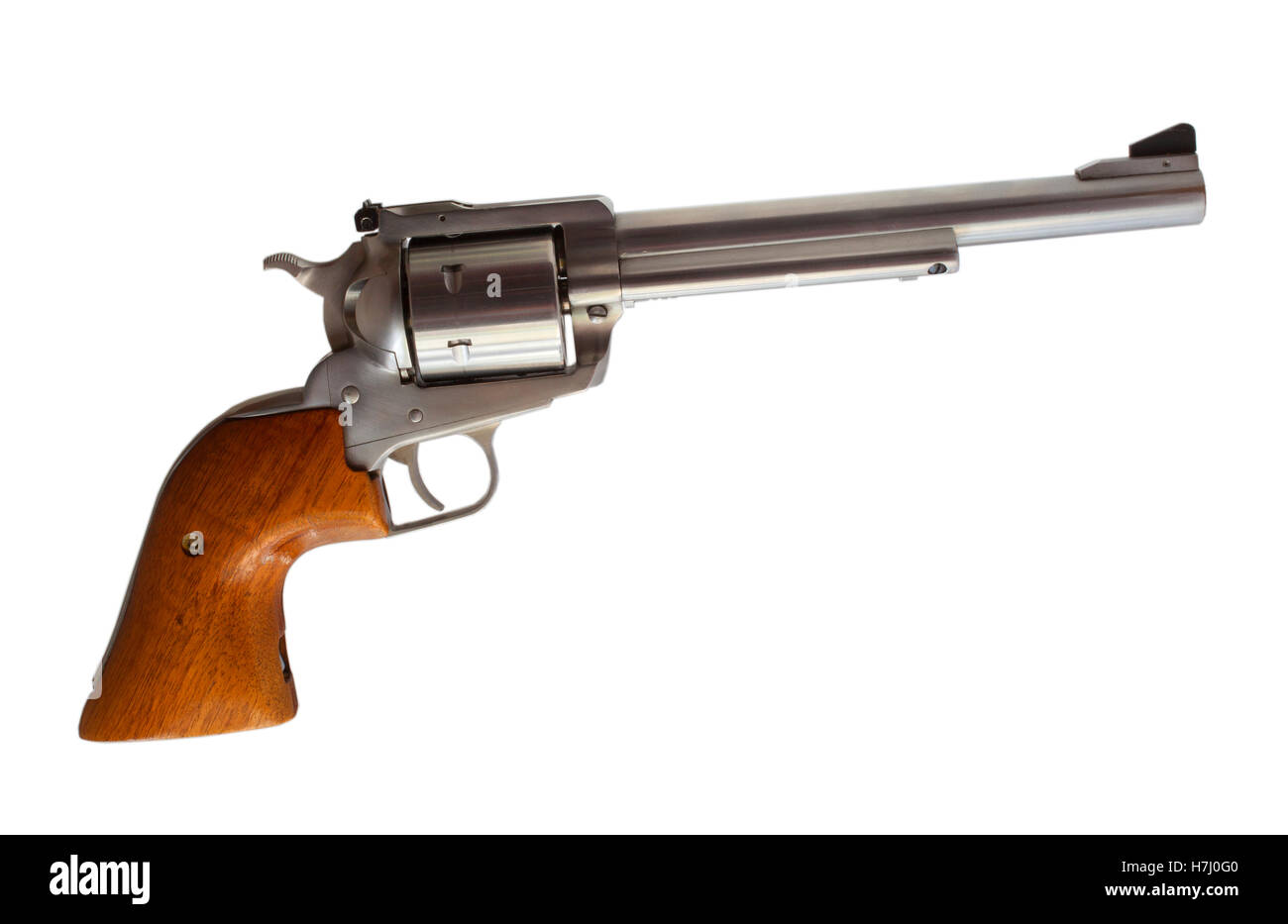 Stainless steel revolver chambered for forty four magnum on white Stock ...