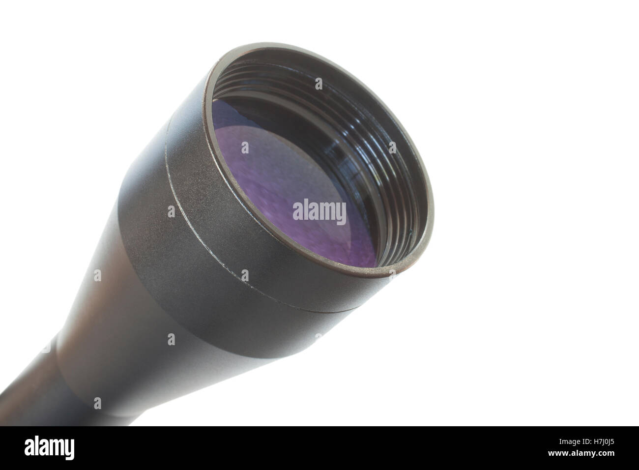Front objective lens on a rifle scope isolated on white Stock Photo - Alamy