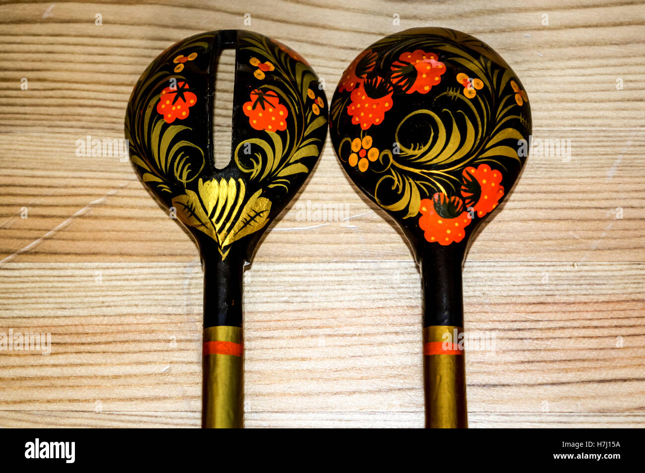 Russian national wooden spoon isolated on the wood background Stock ...