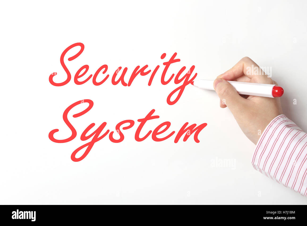 Business woman writing security system word on whiteboard Stock Photo ...