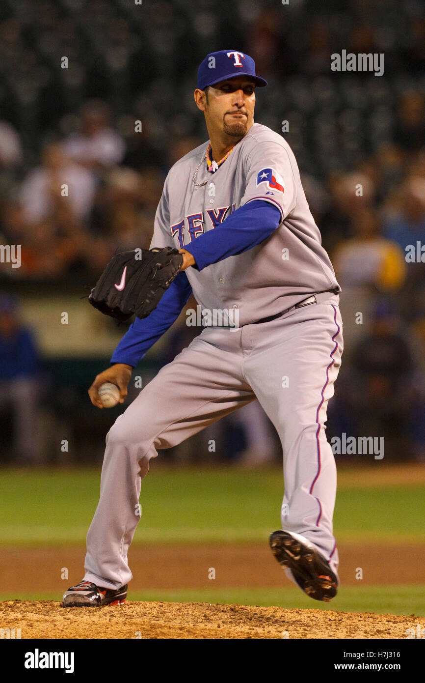 September 21, 2011; Oakland, CA, USA; Texas Rangers relief pitcher Mike ...