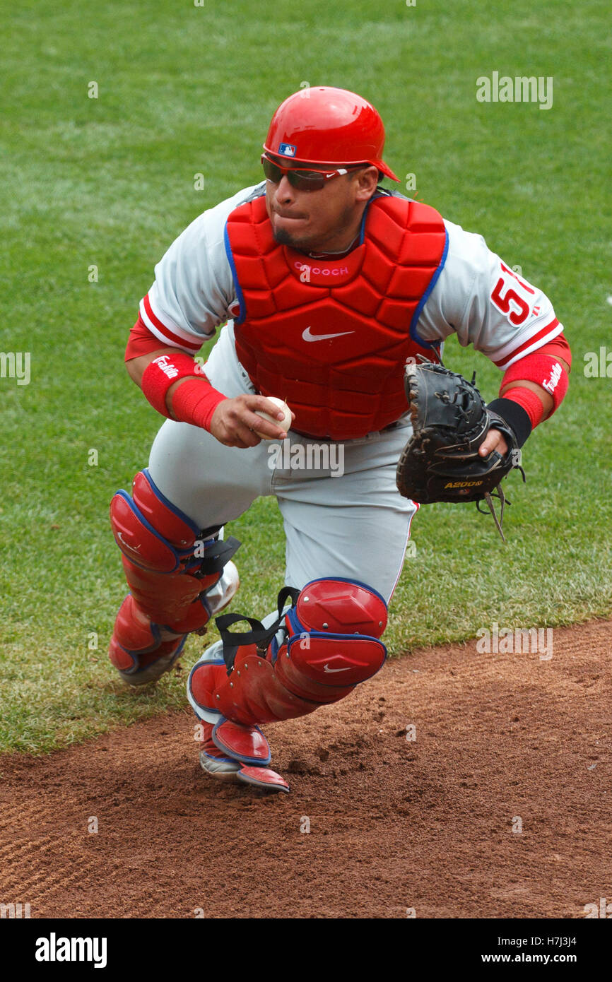 August 7, 2011; San Francisco, CA, USA; Philadelphia Phillies catcher ...