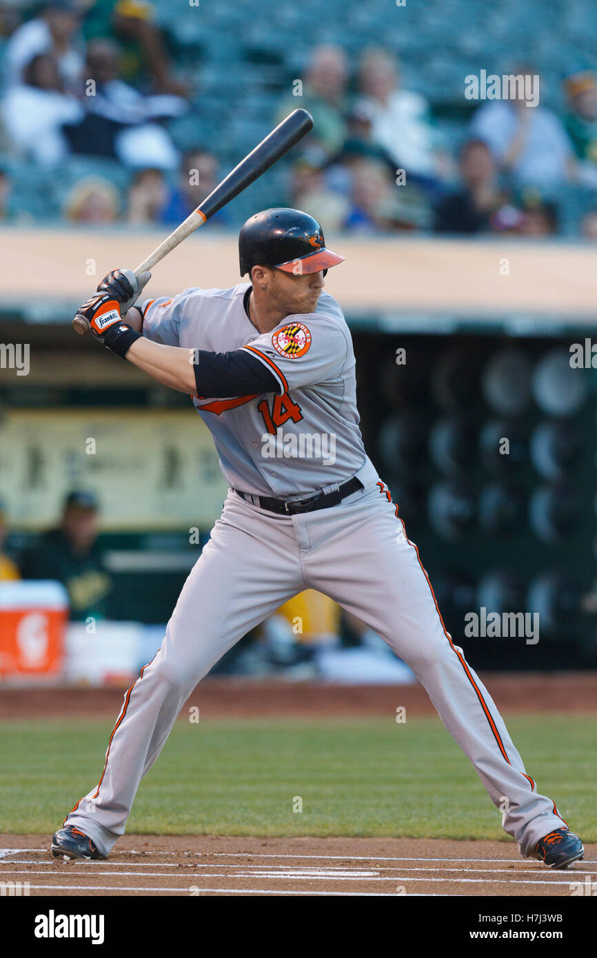 August 15, 2011; Oakland, CA, USA; Baltimore Orioles left fielder Nolan ...