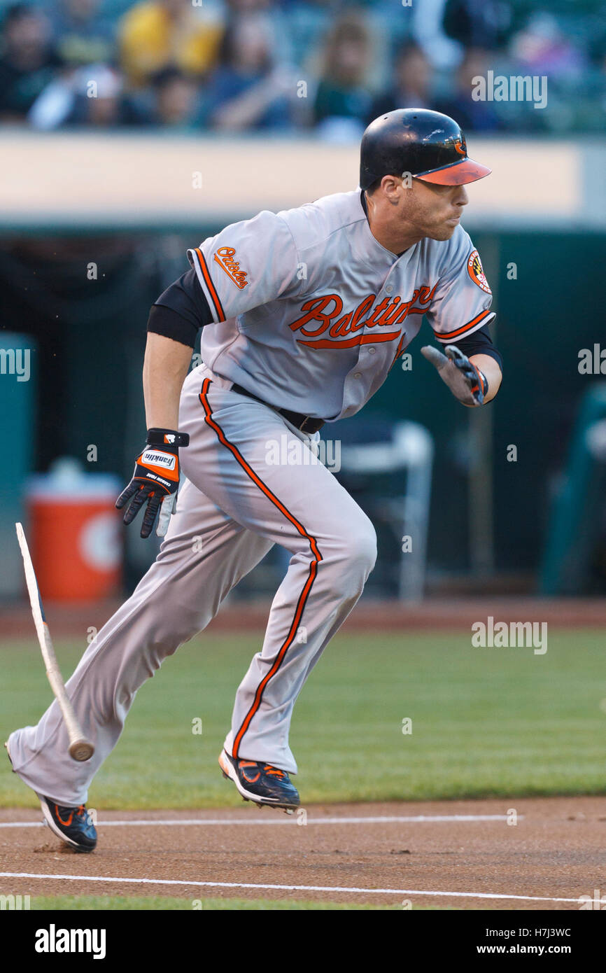 August 15, 2011; Oakland, CA, USA; Baltimore Orioles left fielder Nolan ...