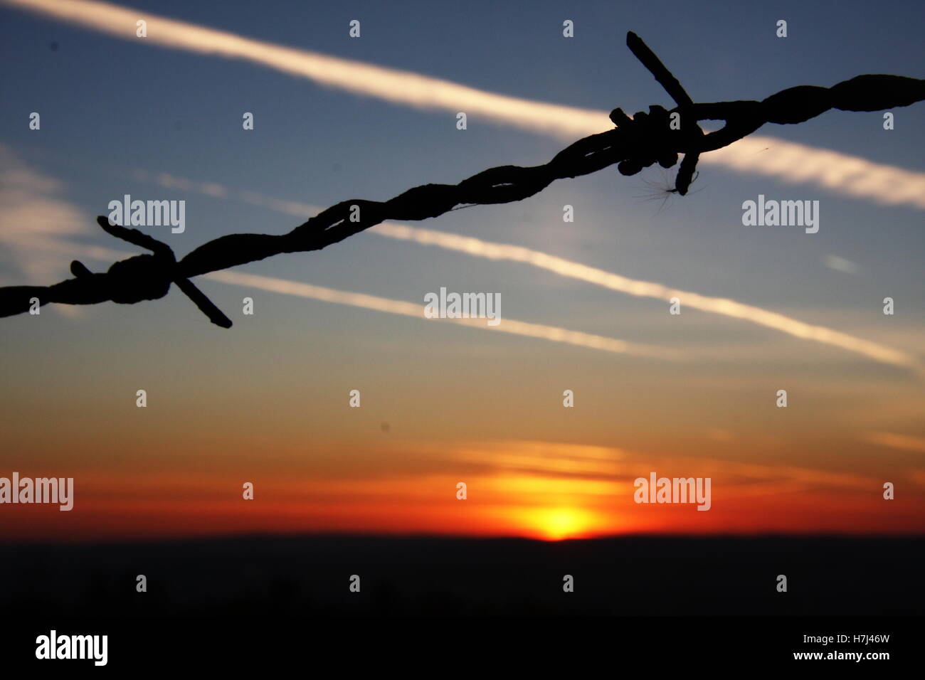 Barbed Wire At Sunset High Resolution Stock Photography and Images - Alamy