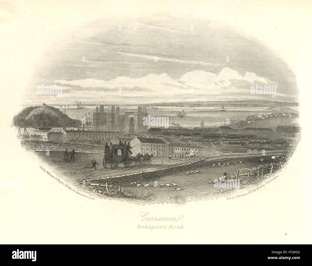 Pictorial writing paper showing Carnarvon Castle and bay Stock Photo ...