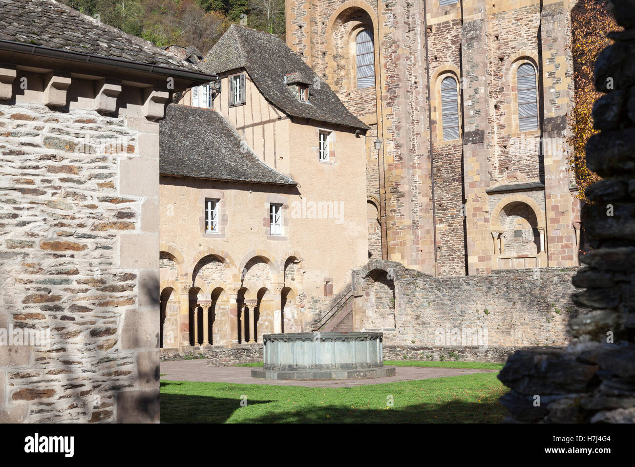 The cloister of the abbey-church of Saint Foy, at Conques (France ...