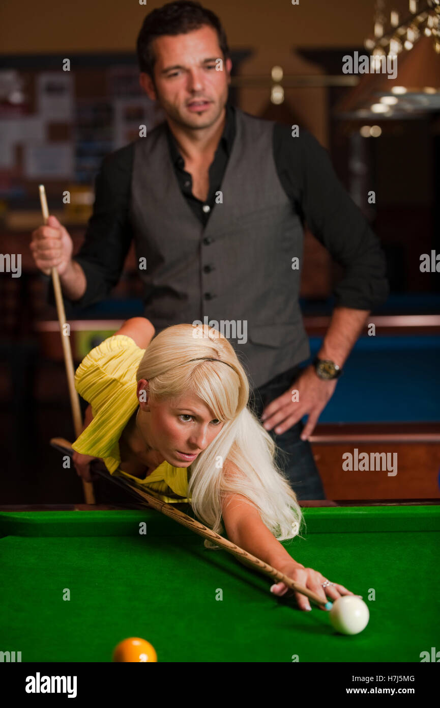 Two women play billiards hi-res stock photography and images - Alamy