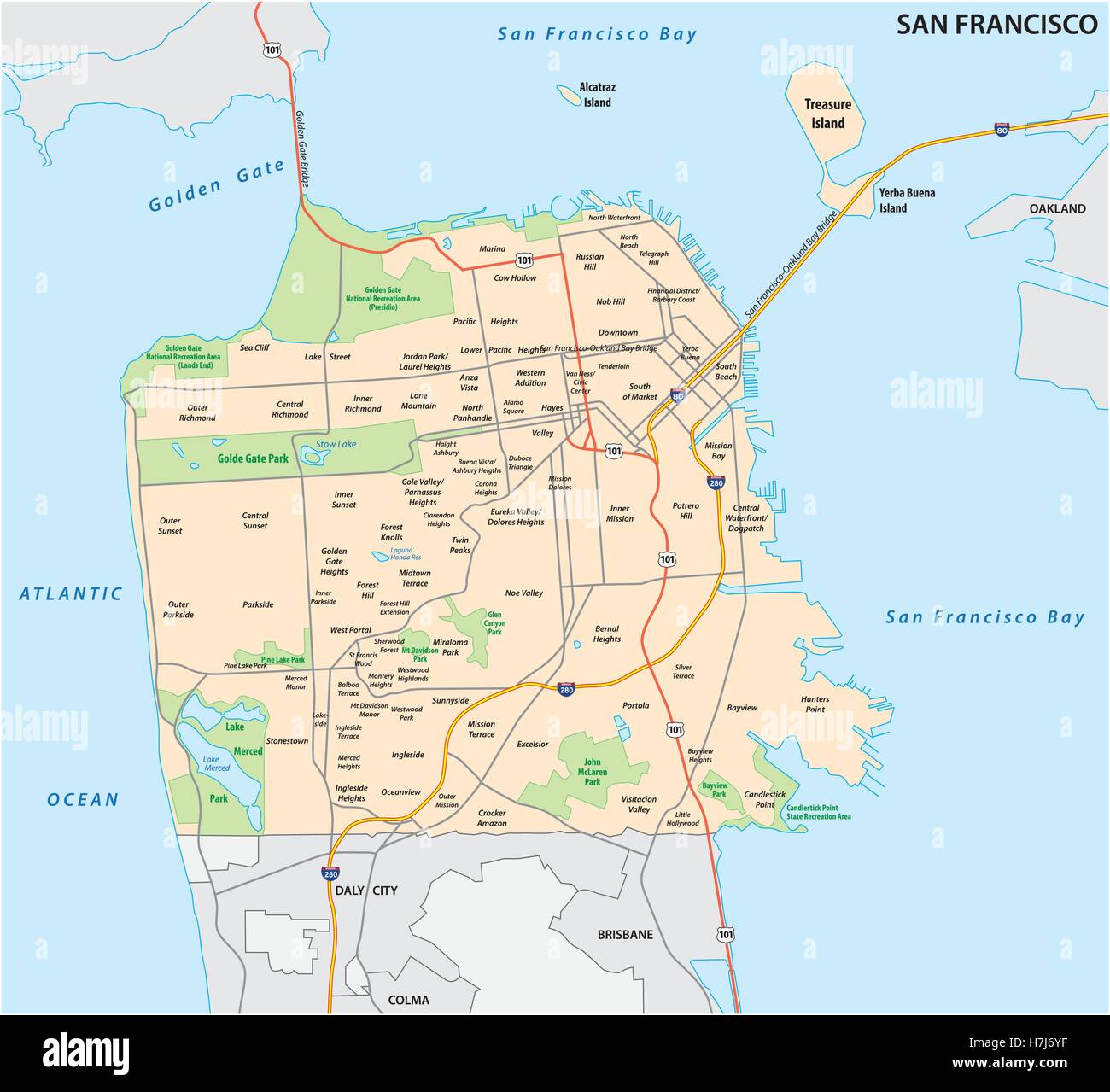 San Francisco road and neighborhood vector map Stock Vector Image & Art ...