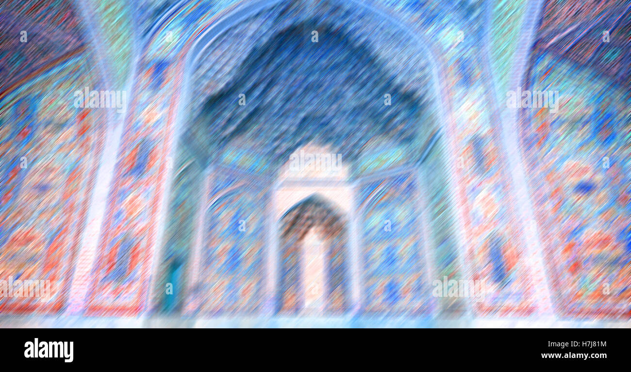 in iran the old mosque and traditional wall tile incision near minaret ...