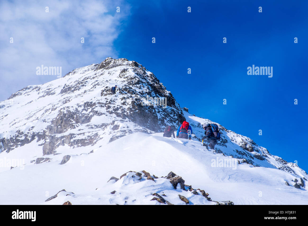 Climbers on Crib Goch, Snowdon,Wales in winter conditions Stock Photo ...