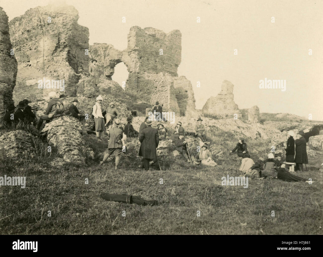 Group of tourists in Castel di Leva archeological site, Rome, Italy ...