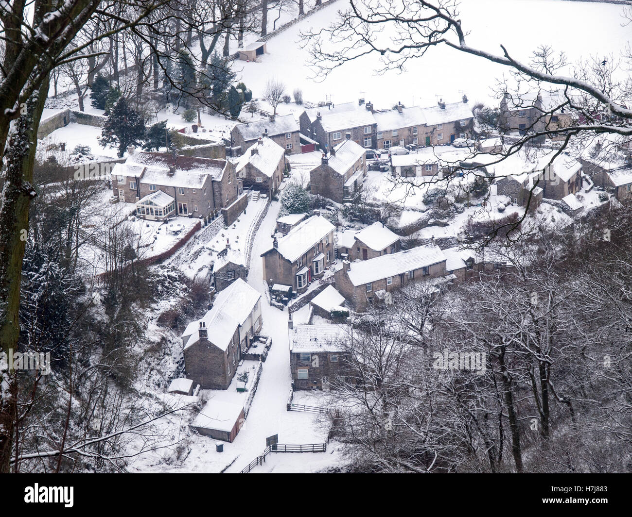 Castleton in the snow, Hope Valley,Peak District National Park Stock ...
