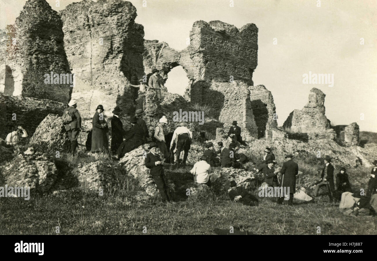 Group of tourists in Castel di Leva archeological site, Rome, Italy ...