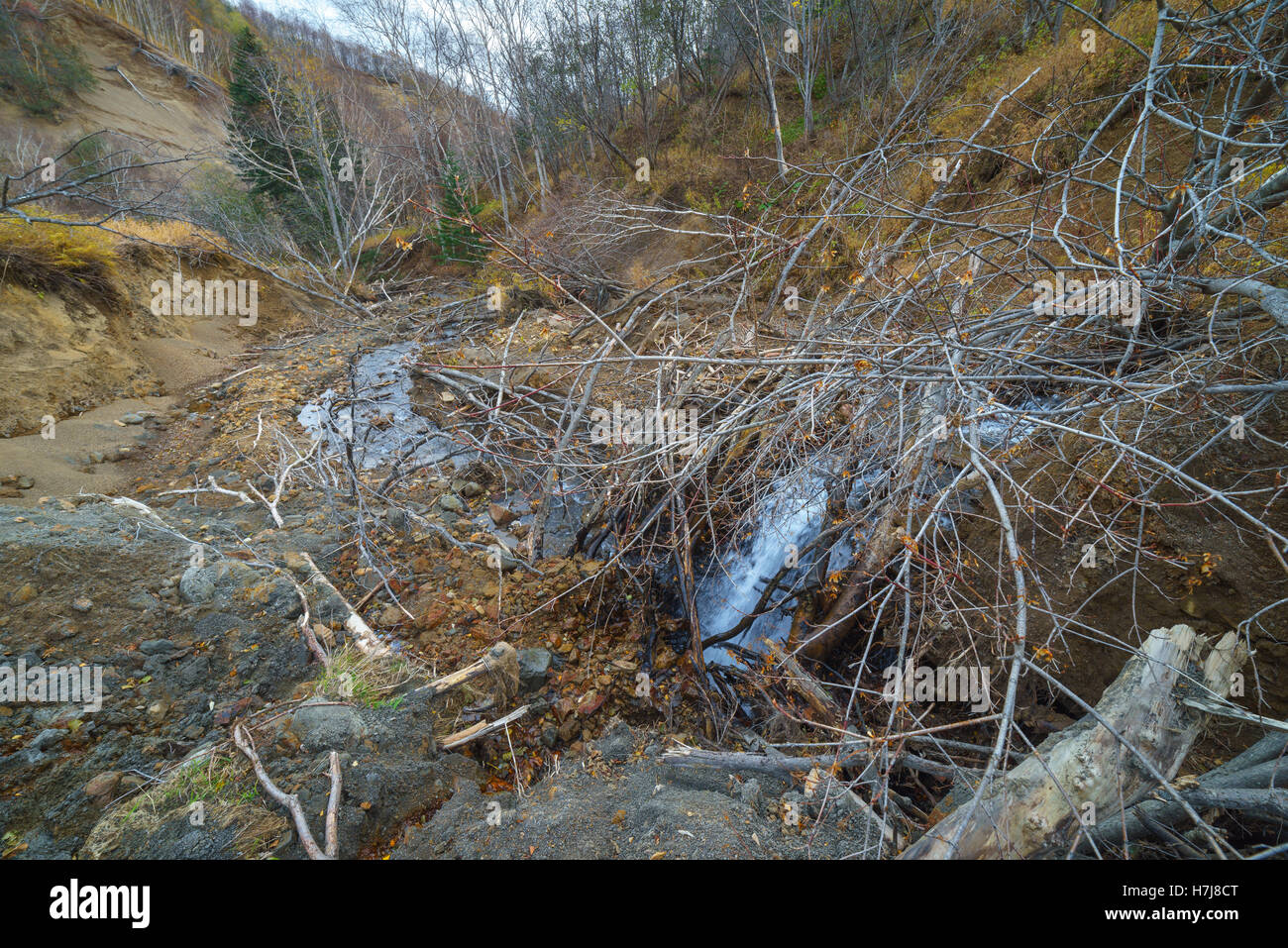 Waterfall in late autumn, Sakhalin Island, Russia Stock Photo - Alamy