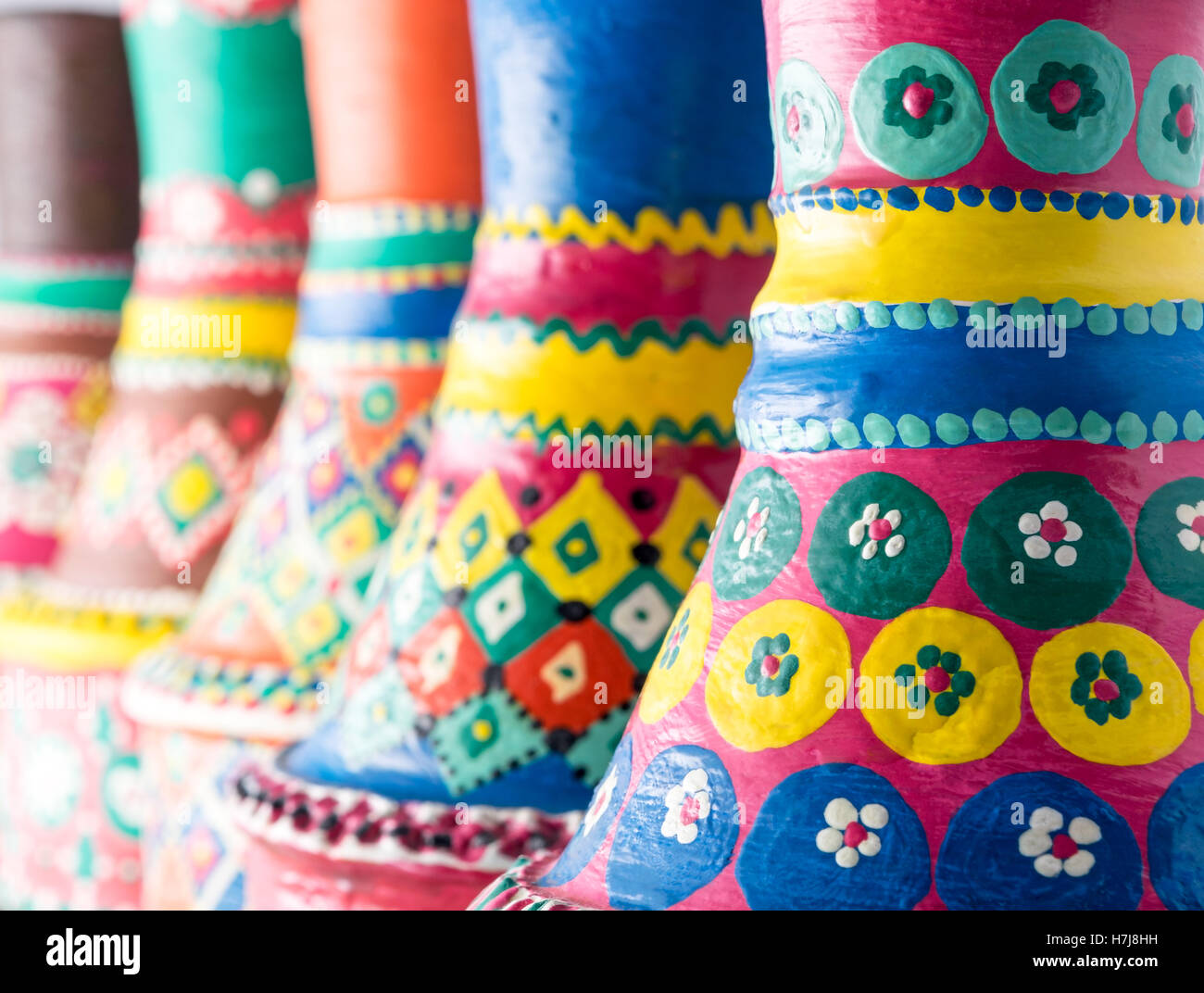 Front view showing a composition of artistic painted colorful ...