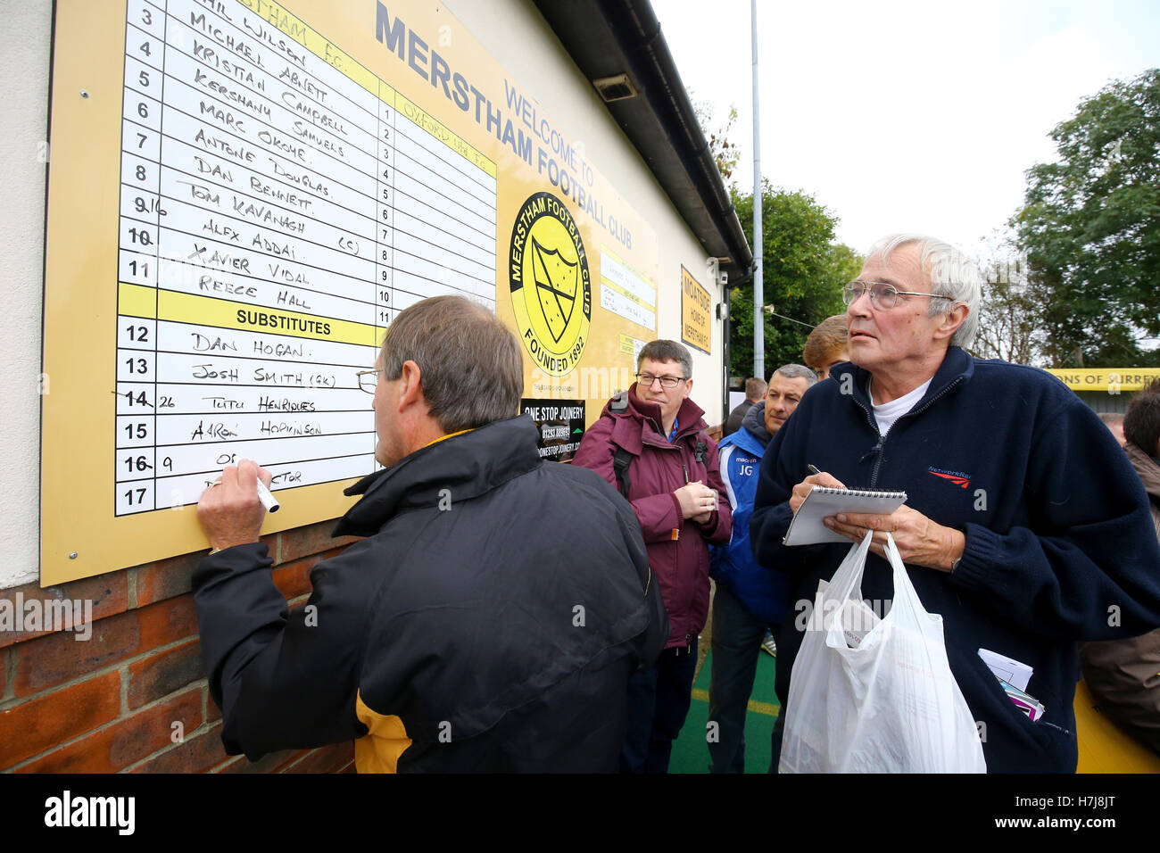 The teams are listed on a board inside the ground before the Emirates ...