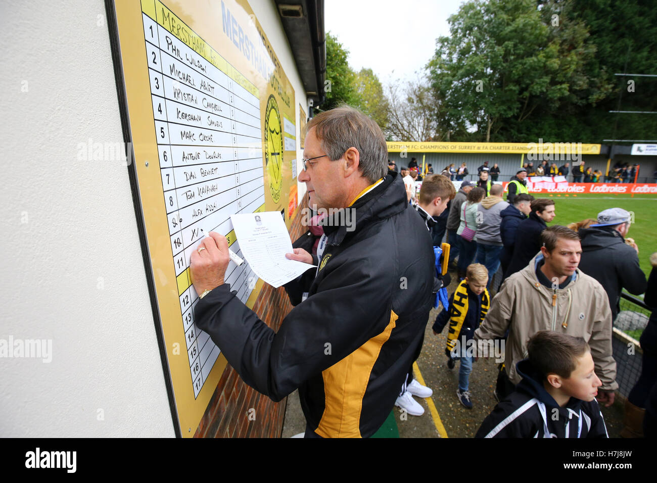 The teams are listed on a board inside the ground before the Emirates ...