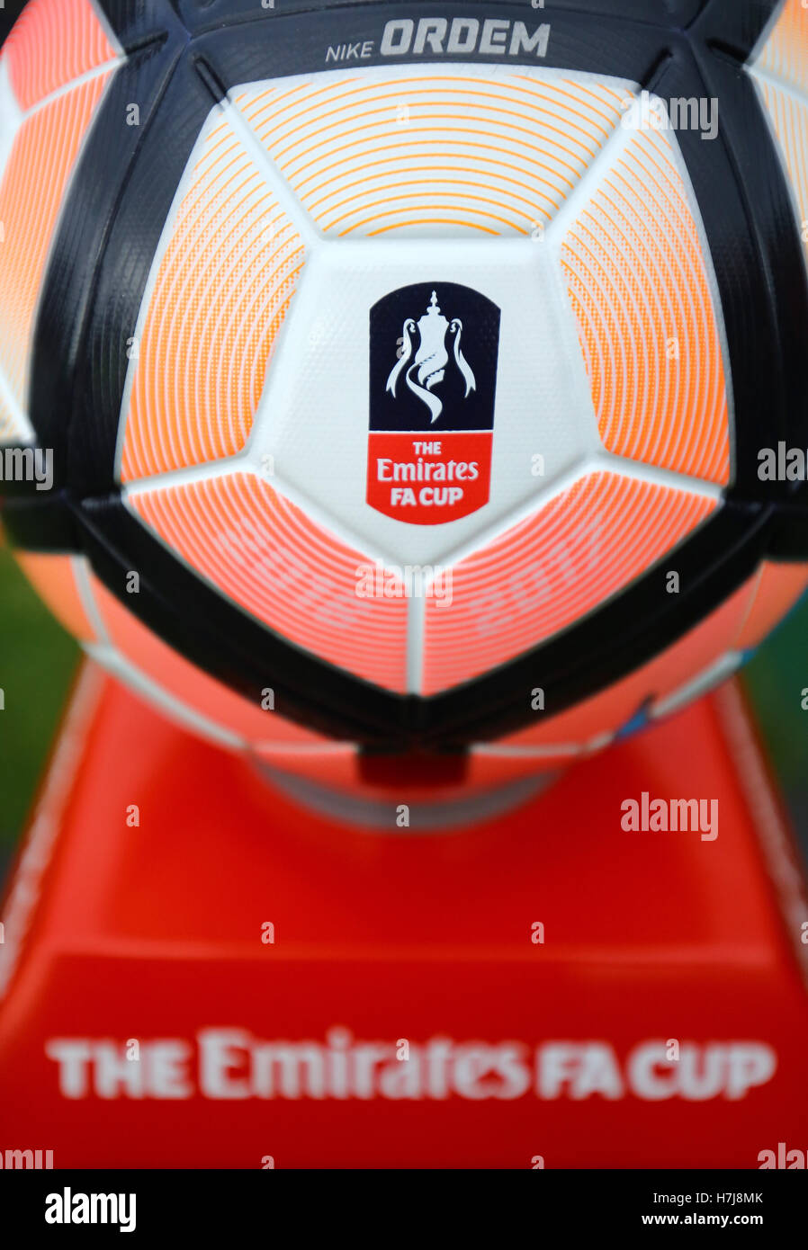 An Emirates FA Cup branded ball before the Emirates FA Cup, First Round ...